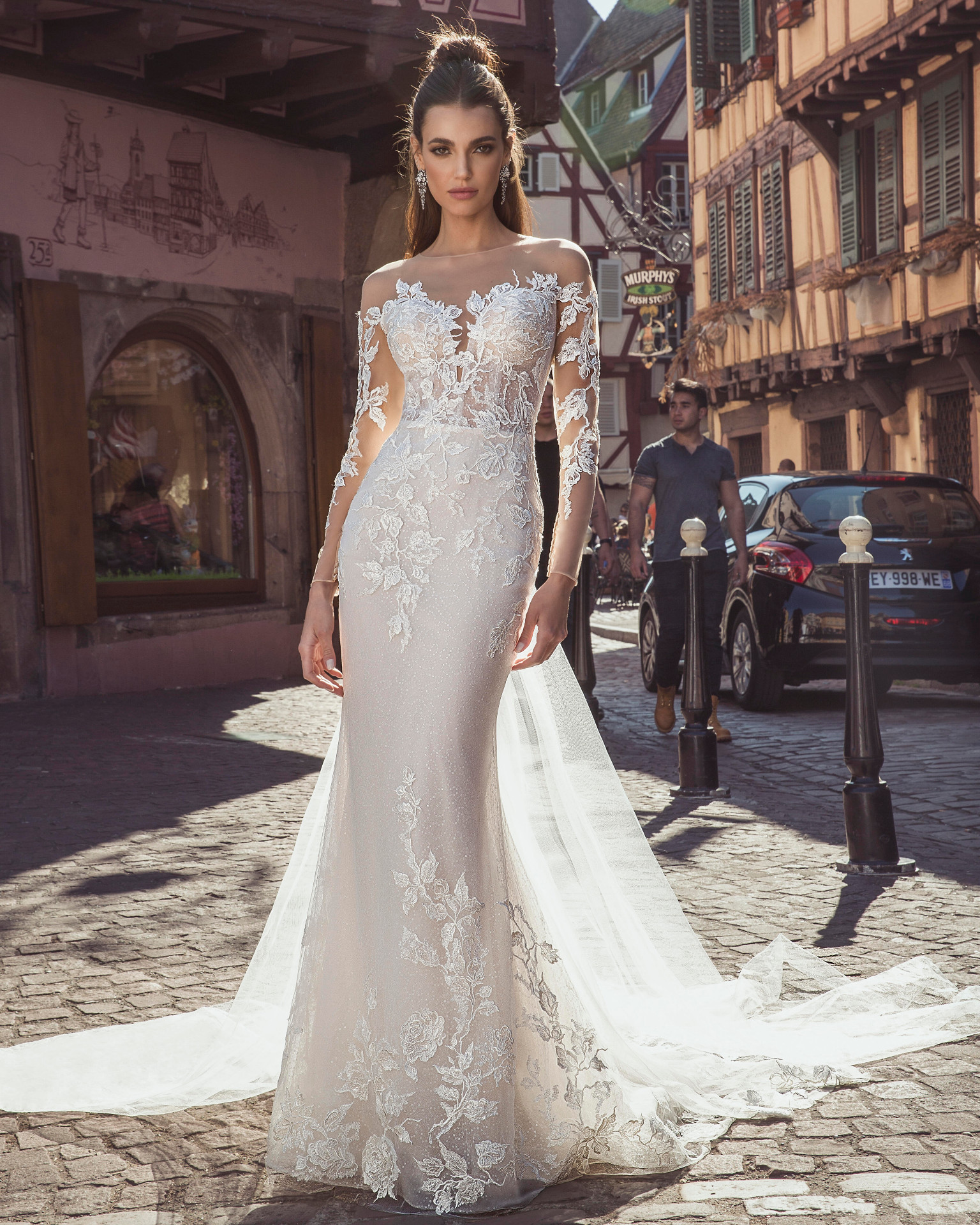 PANDORA Sequins Long Sleeve Lace Tulle Mermaid Wedding Dress | Bridal Space