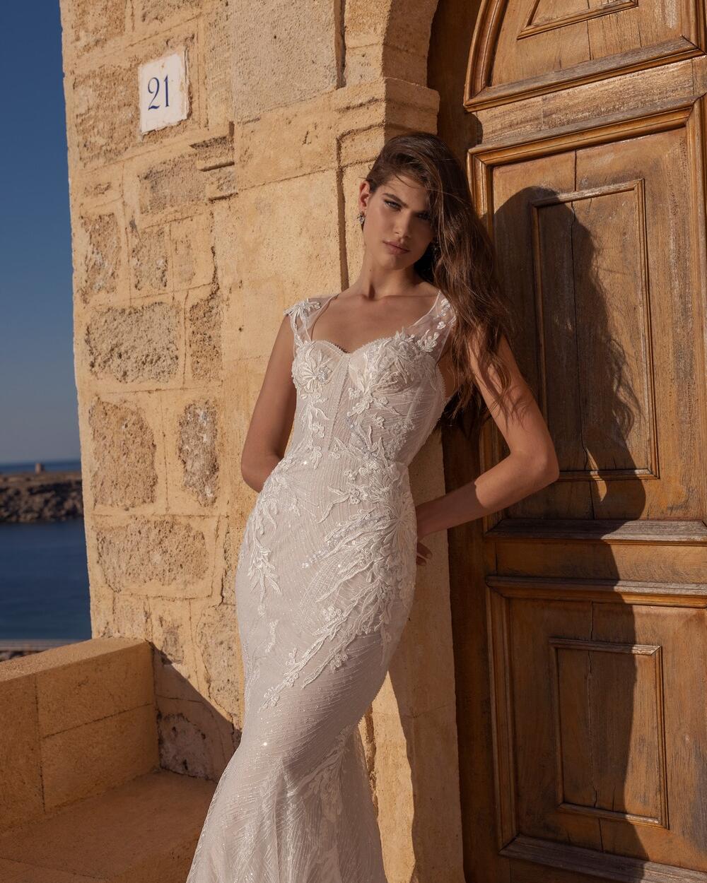 SLAVIA Sequin Embroidered Lace Mermaid Wedding Dress | Bridal Space